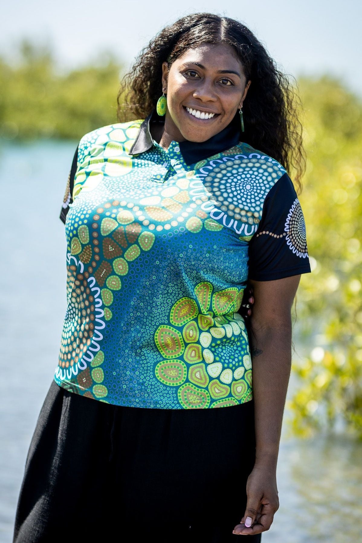 Ripple Effect - Women's Polo with Aboriginal Art – BW Tribal