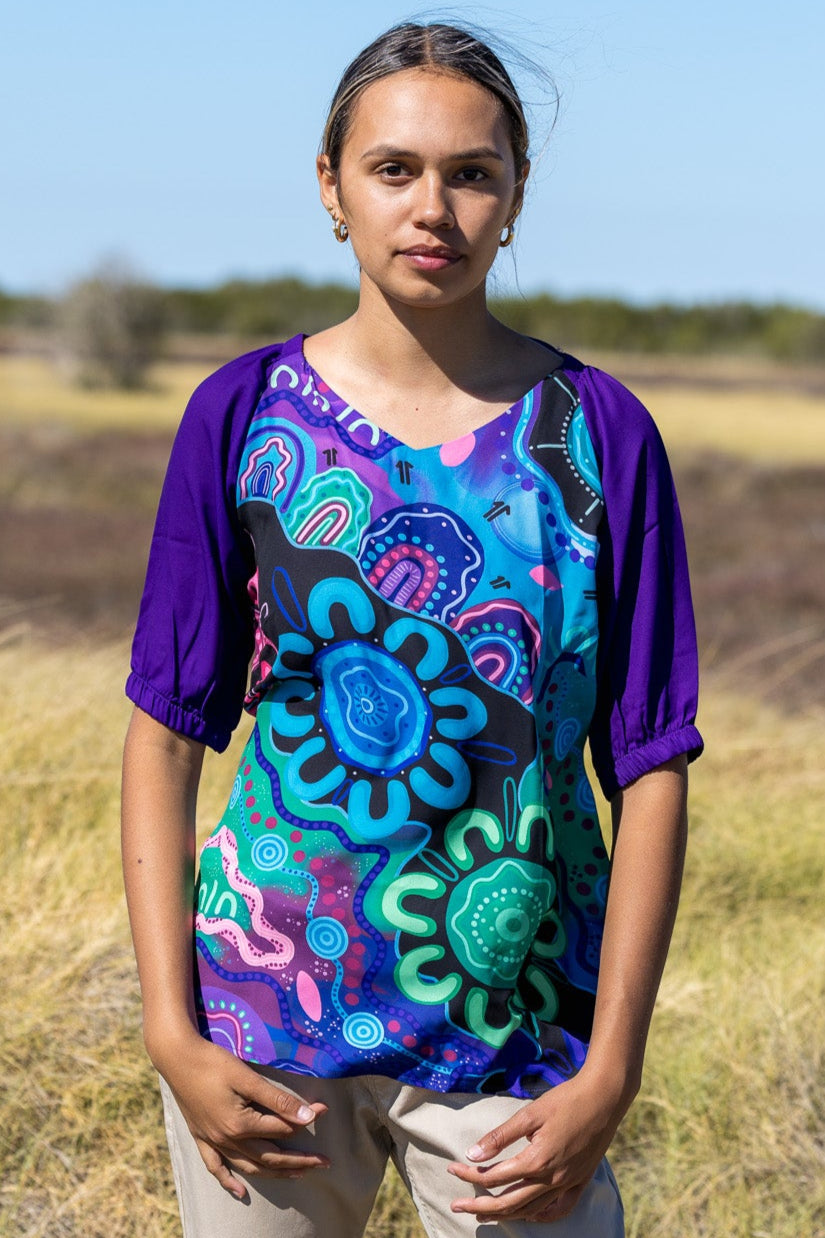 Indigenous Designed Aboriginal Art Women's Blouses Office Wear – BW Tribal