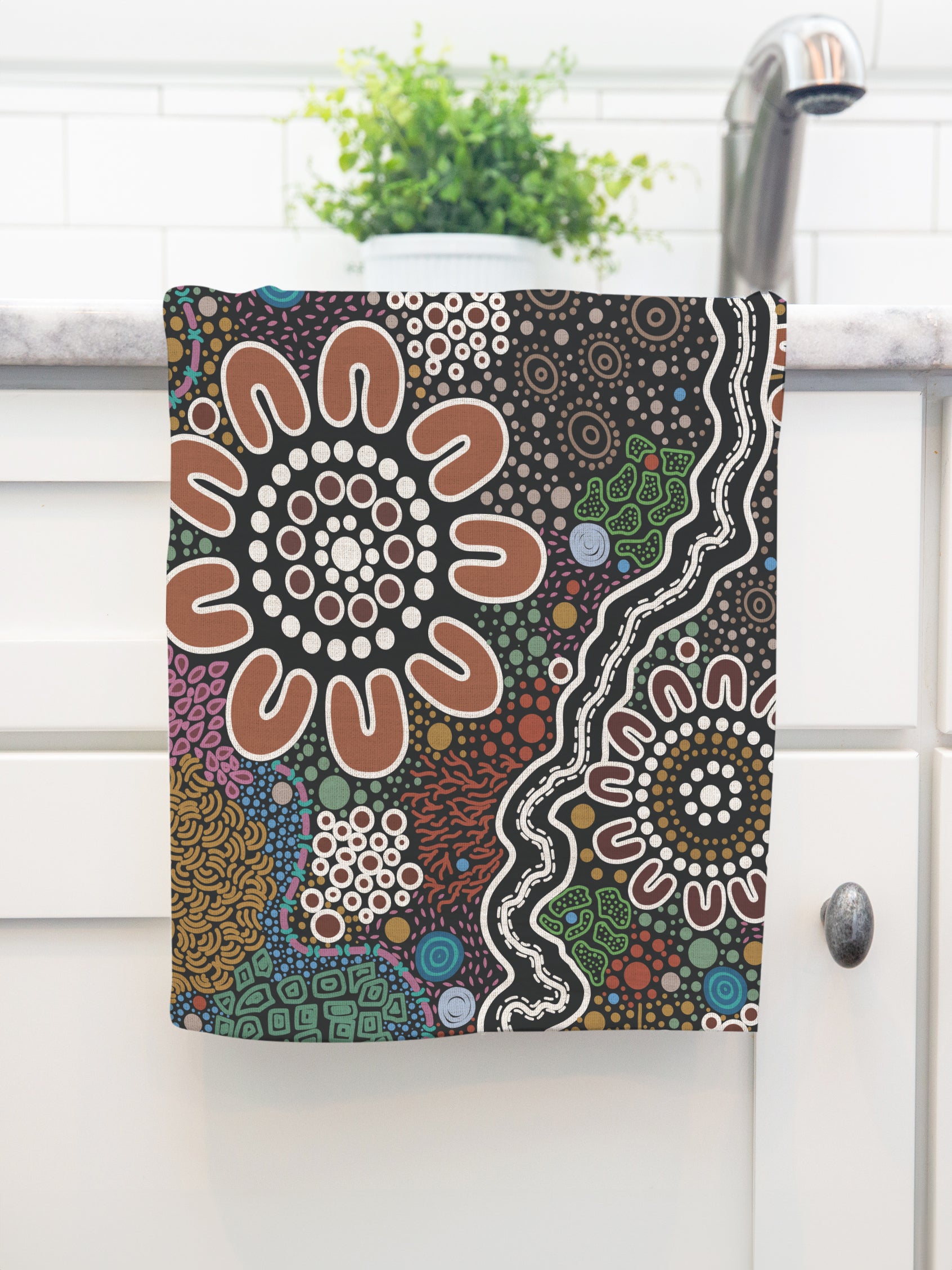 Bundian Way - Cotton Crepe Tea Towel with Aboriginal Art – BW Tribal