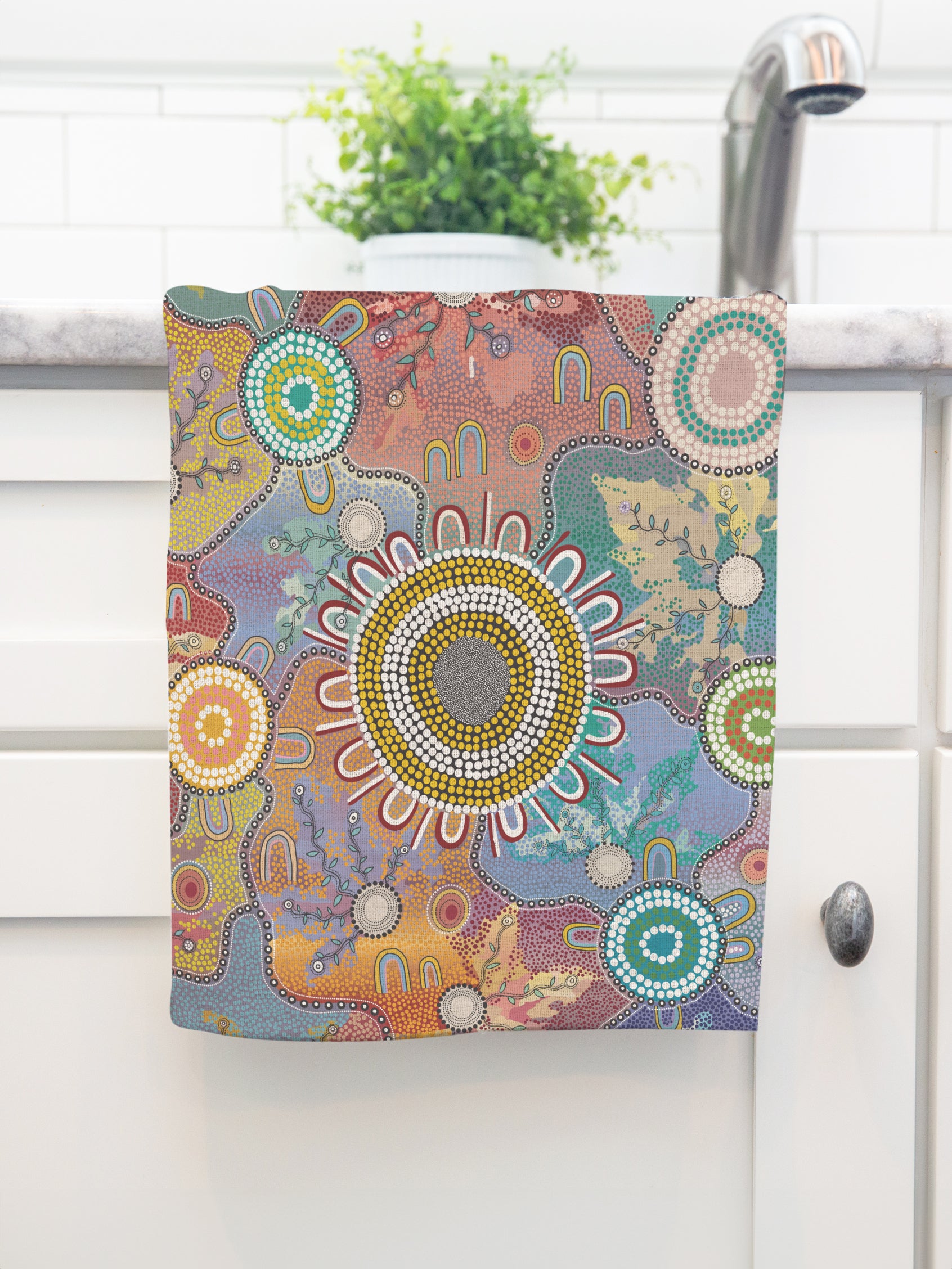 Bushwalks - Cotton Crepe Tea Towel with Aboriginal Art – BW Tribal