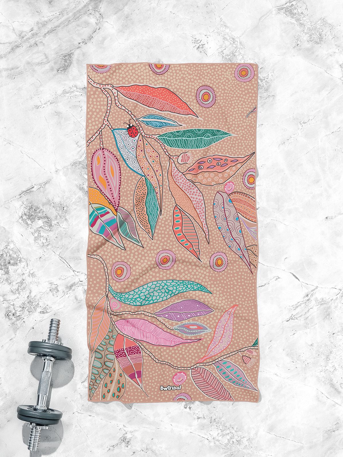 Bush Leaves - Waffle Fabric Gym Towel with Aboriginal Art – BW Tribal