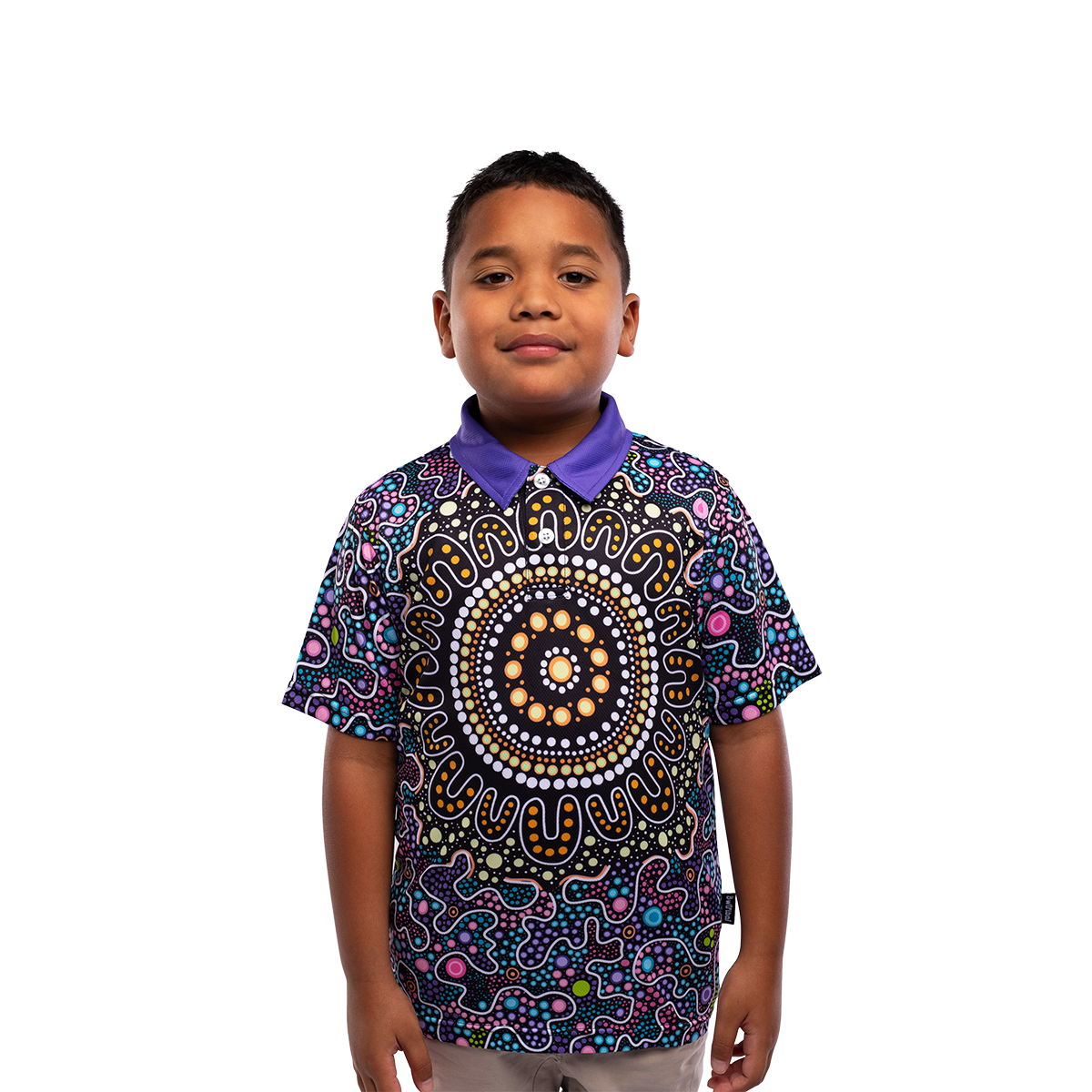 One Mob | Kids Polo Shirt | By Aboriginal Artist Alison Simpson – BW Tribal