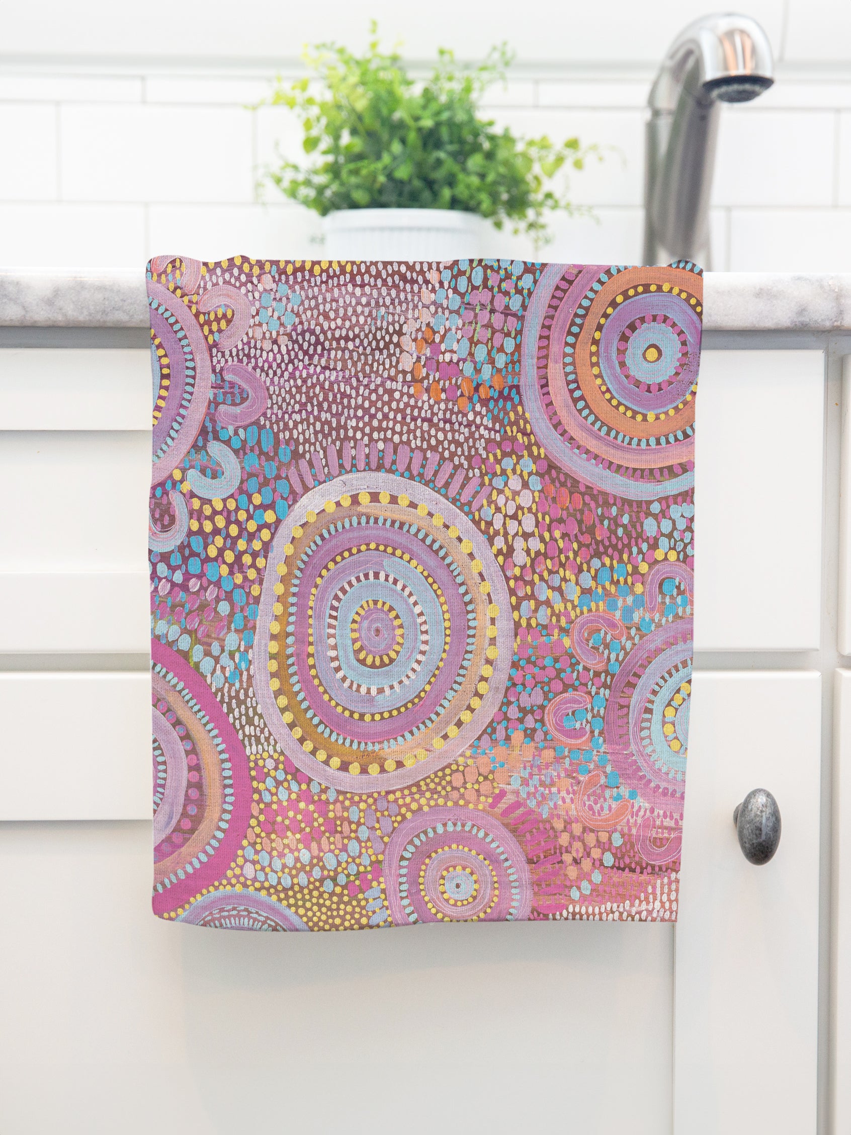 Let's Collect Sea Shells - Cotton Crepe Tea Towel with Aboriginal Art ...