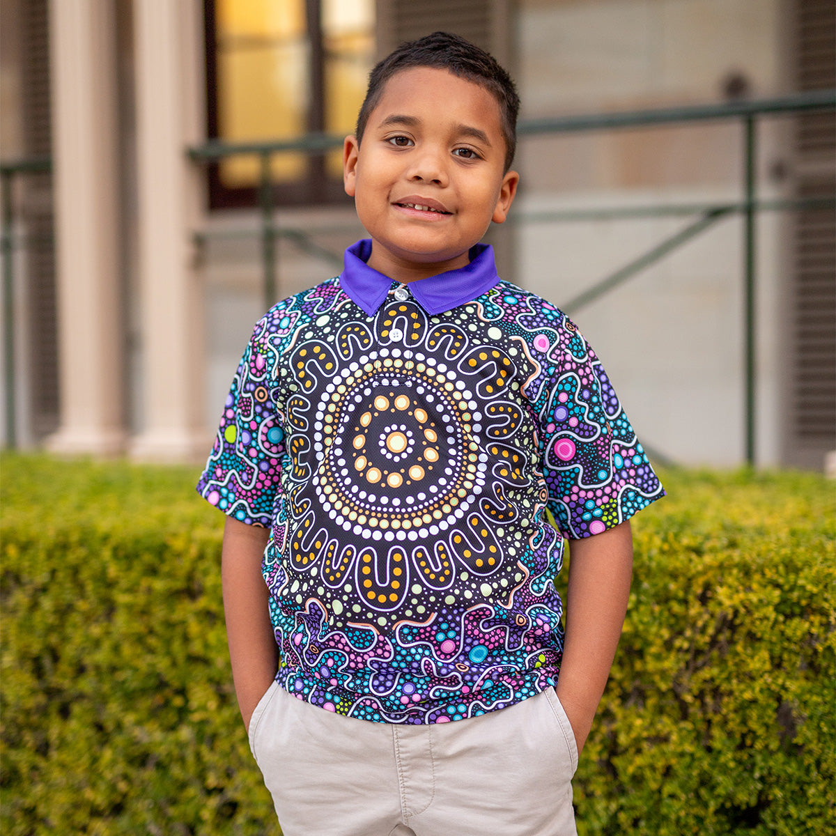 One Mob | Kids Polo Shirt | By Aboriginal Artist Alison Simpson – BW Tribal
