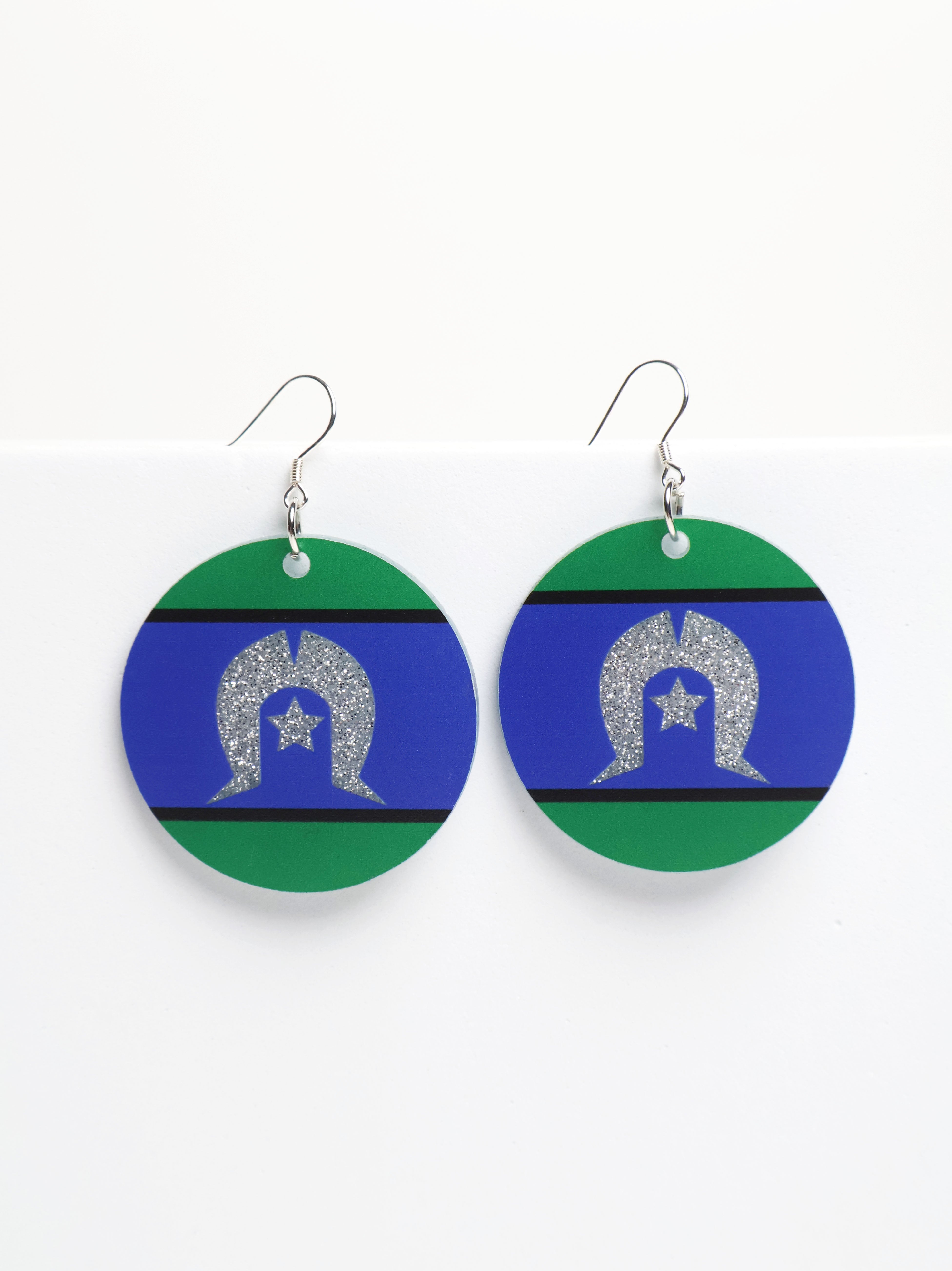 Torres Strait Islander Flag - Round Glitter Earrings with Aboriginal ...