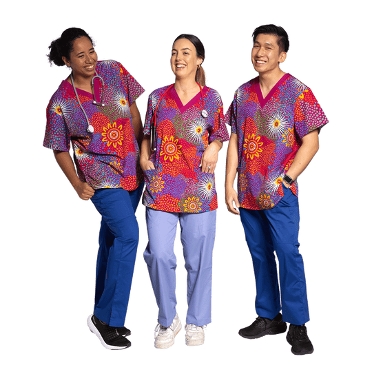 Aboriginal Art Medical Scrub Tops | Indigenous Australian Designs | BW ...
