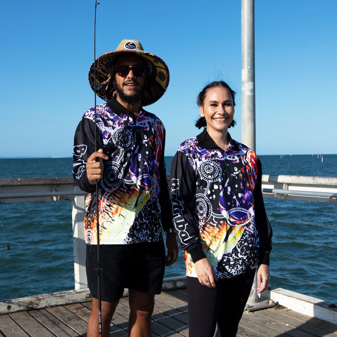 Barra Fishing Artwork | Unisex Fishing Polos | BW Tribal